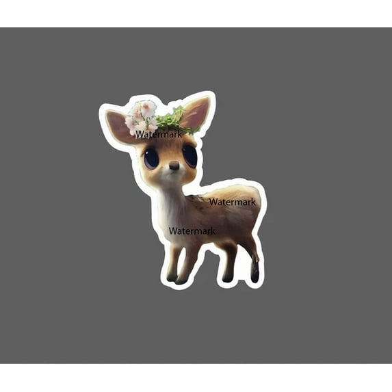 DOPASTICKER Baby Deer Sticker Cute Fawn Flowers Sticker Phone Sticker ...