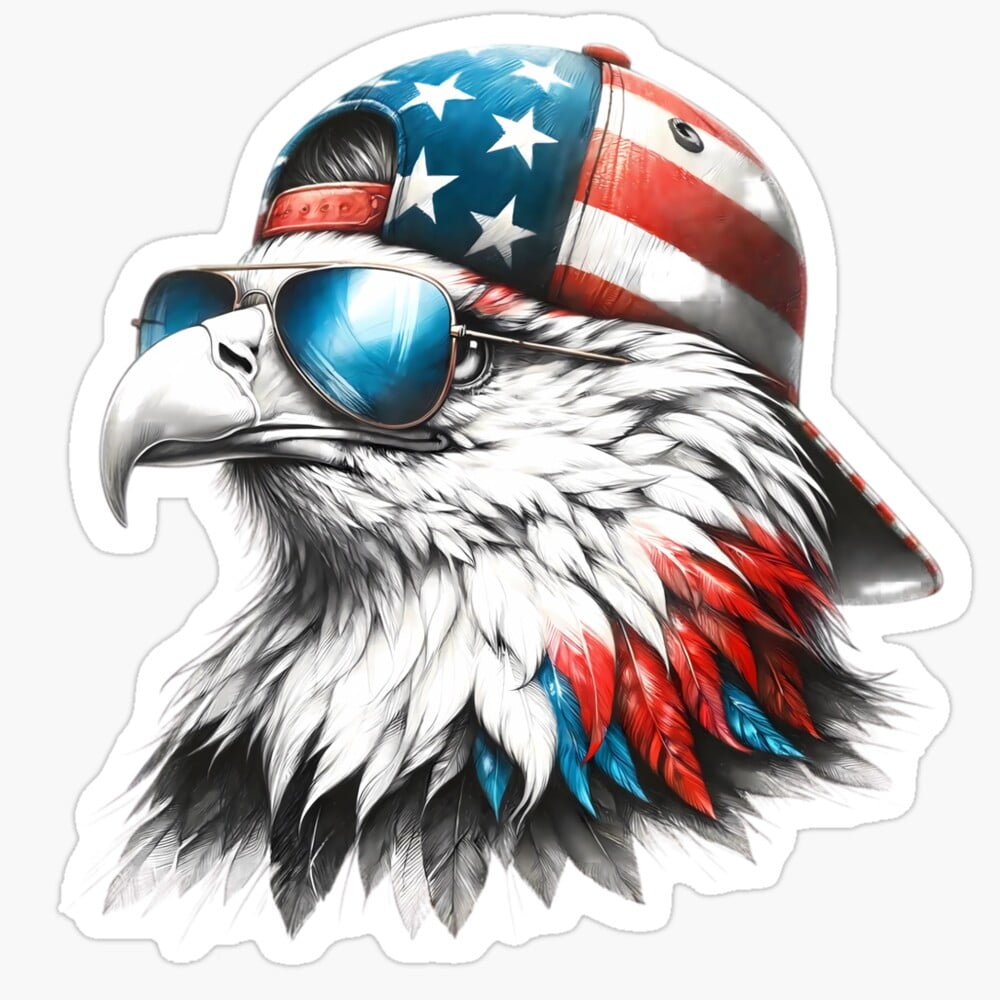 DOPASTICKER Bald Eagle And American Flag Sticker Fourth Of July Sticker ...