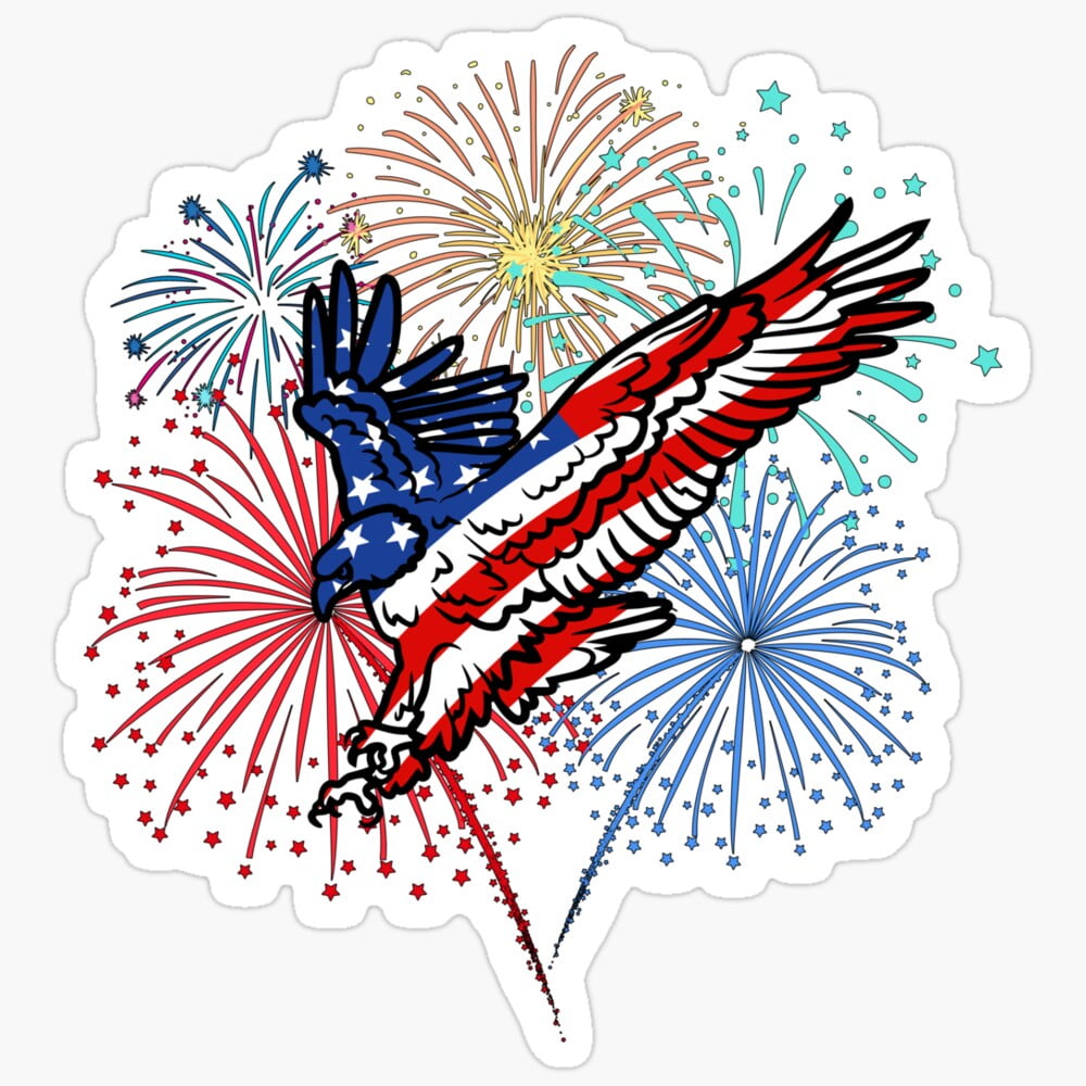 DOPASTICKER Bald Eagle And Fireworks Sticker Fourth Of July Sticker ...