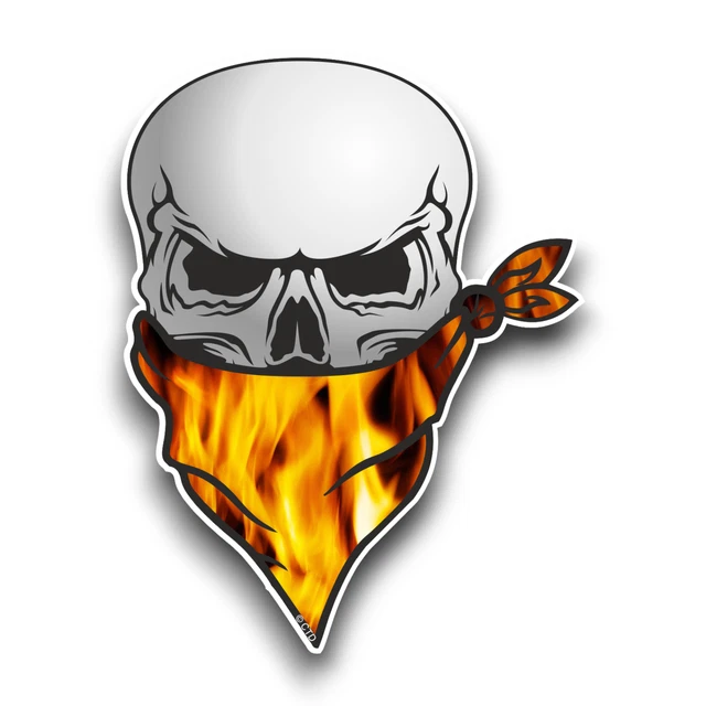 DOPASTICKER Bandit Skull With Orange Fire Flames Face Bandana Sticker ...