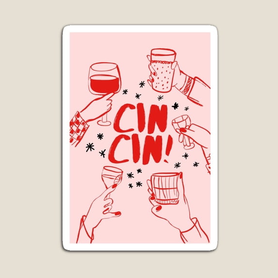 DOPASTICKER Bar Cart Cocktails Drinks - Cin Cin - In Retro Red And ...