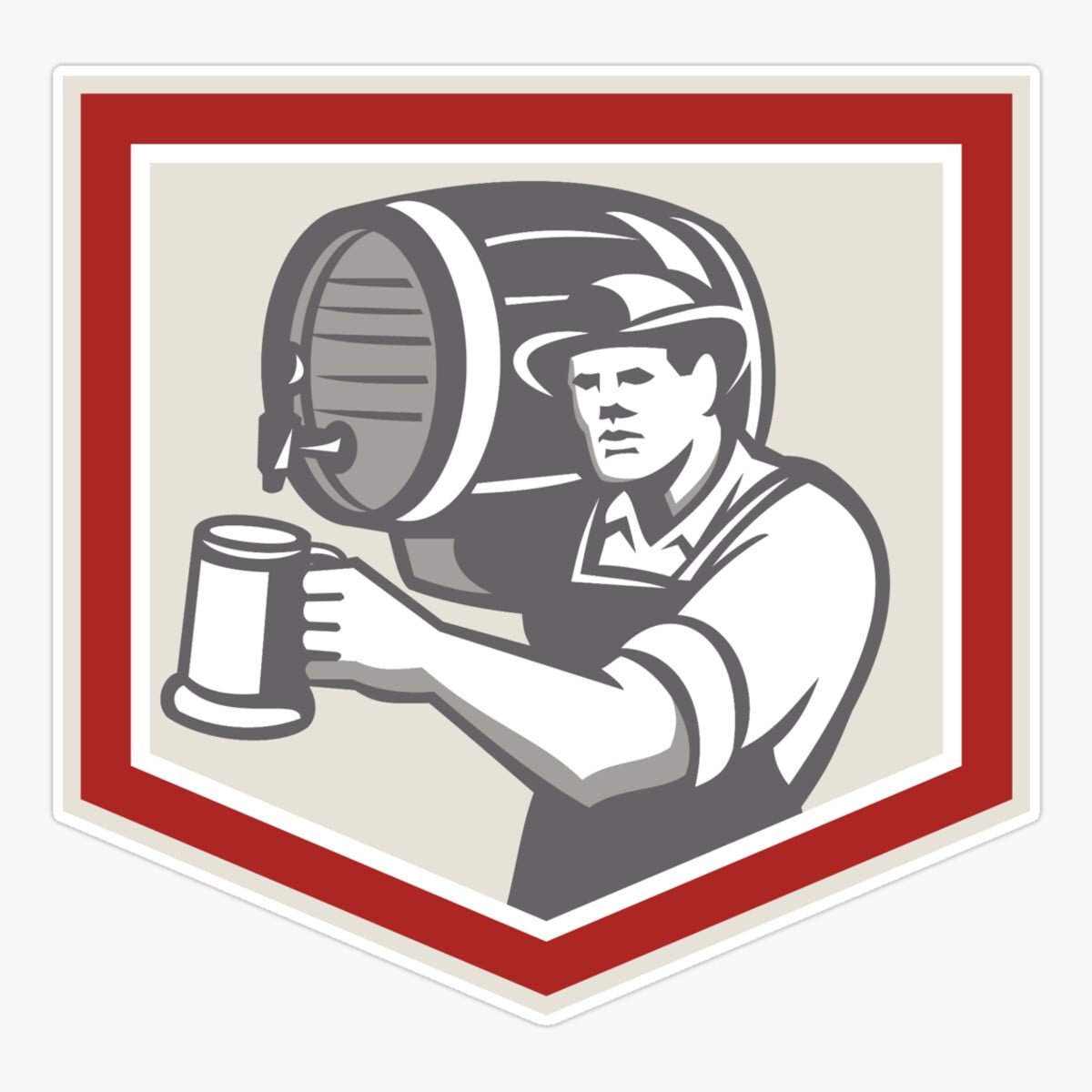 DOPASTICKER Barman Lifting Barrel Pouring Beer Mug Retro Sticker, Phone ...