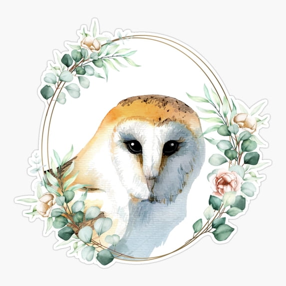 DOPASTICKER Barn Owl In A Floral Gold Wreath Frame Sticker, Phone ...