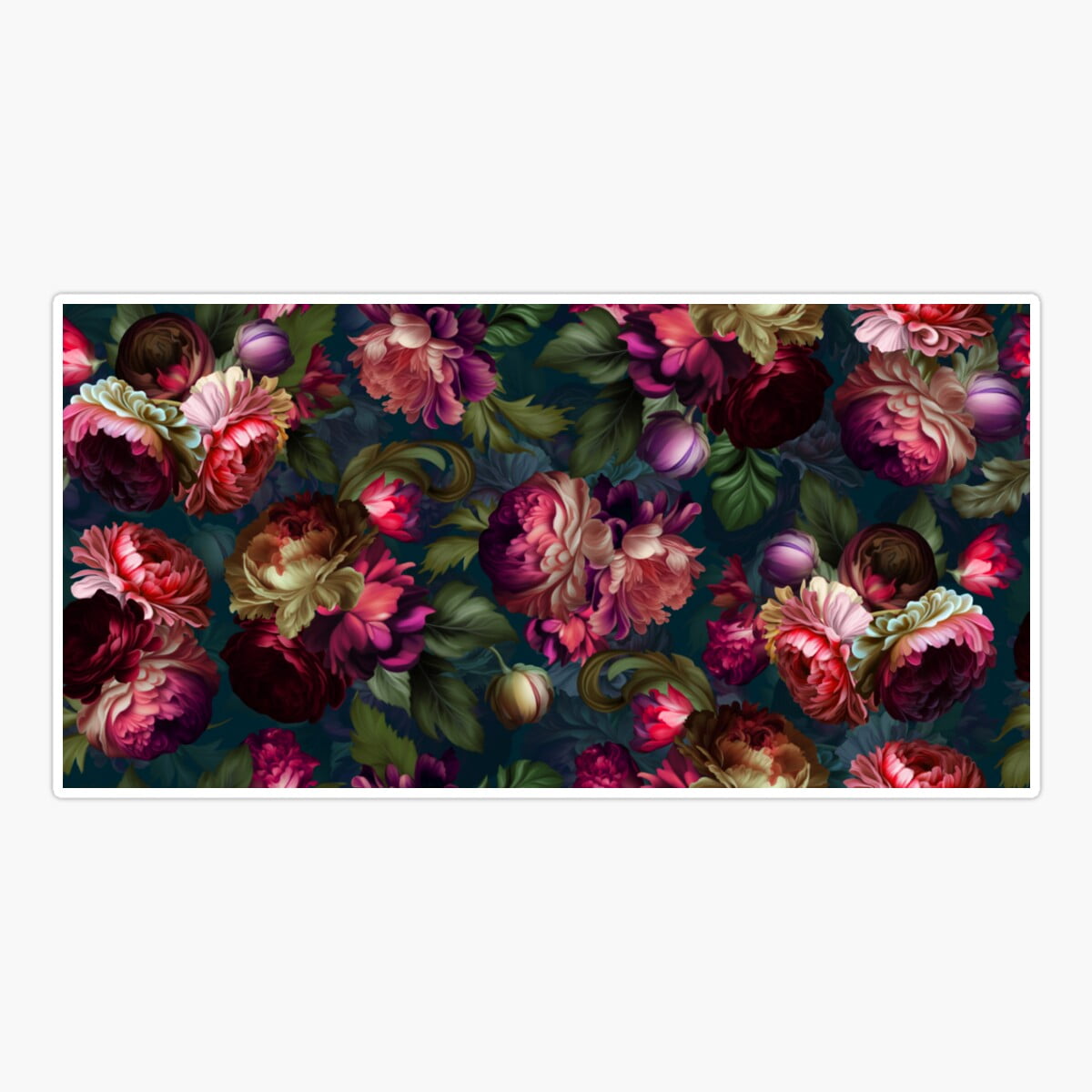 DOPASTICKER Baroque Hand Painted Flower Teal Botanical Night Garden ...
