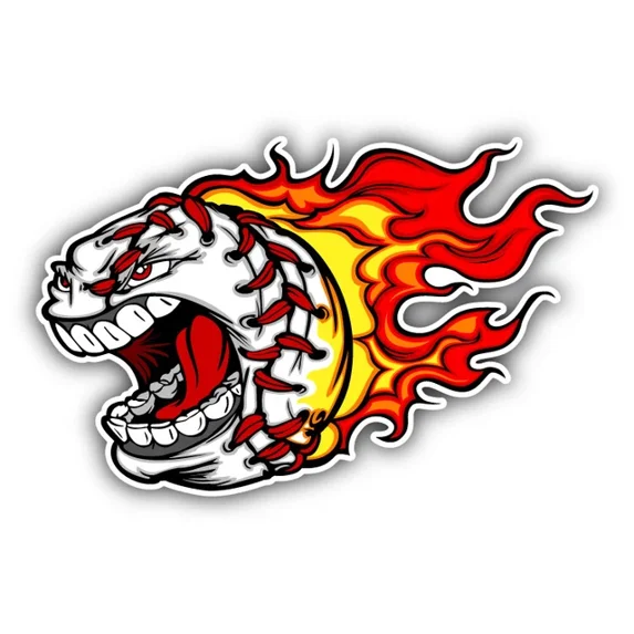 DOPASTICKER Baseball Fireball Face Car Sticker Phone Decal Water Bottle ...