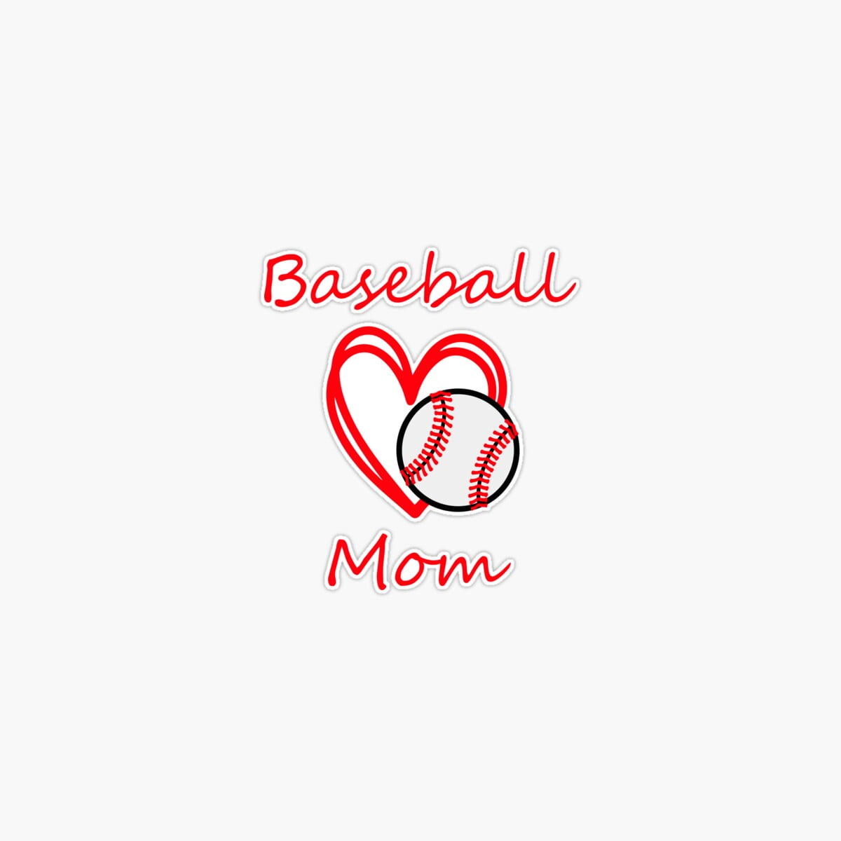 DOPASTICKER Baseball Mom Heart & Ball Red Print Logo Sticker, Phone ...