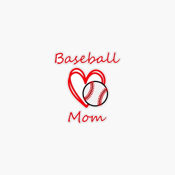 DOPASTICKER Baseball Mom Heart & Ball Red Print Logo Sticker, Phone ...