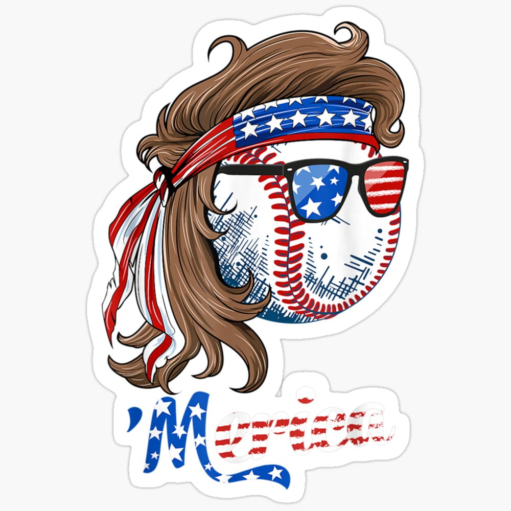 DOPASTICKER Baseball Mullet 4Th Of July American Flag Merica Fathers ...