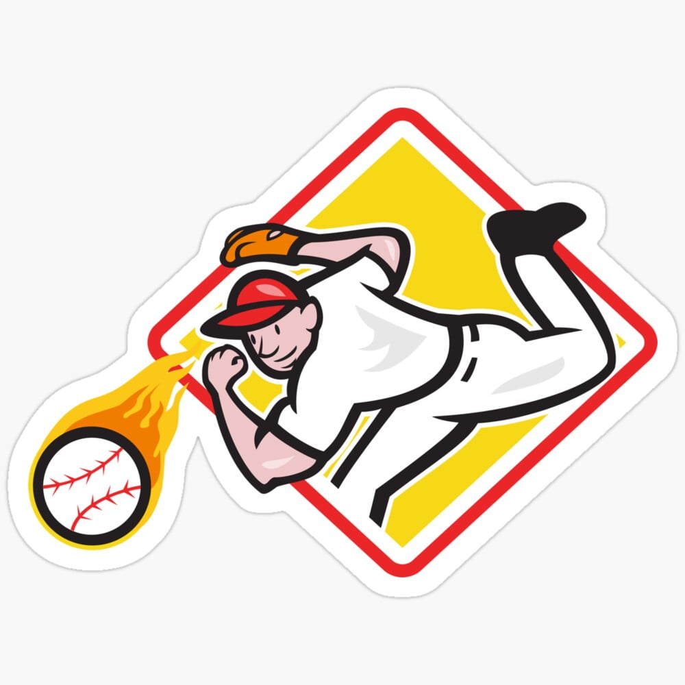 DOPASTICKER Baseball Pitcher Throwing Fire Ball Diamond Sticker Phone ...