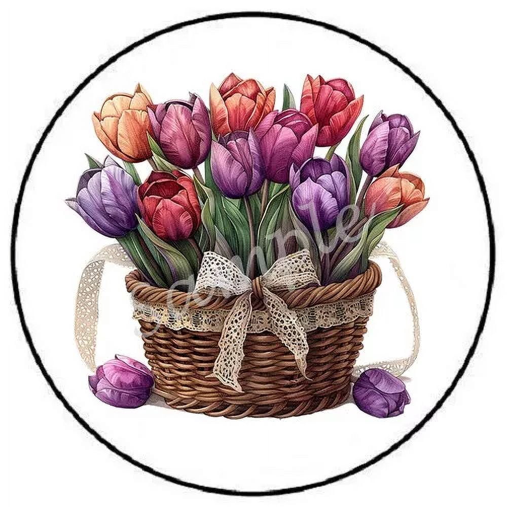DOPASTICKER Basket Of Tulips Decorative Laptop, Phone Stickers ...