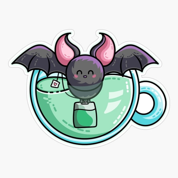 DOPASTICKER Bat-Tea Pun Of Kawaii Cute Bat And Green Tea Sticker, Phone ...