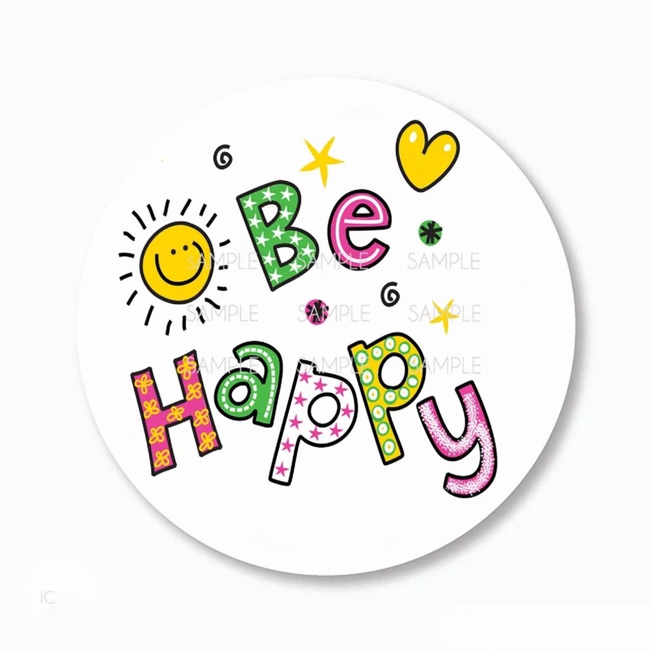 DOPASTICKER Be Happy Kids Art Stickers Scrapbook Stickers Round Phone ...