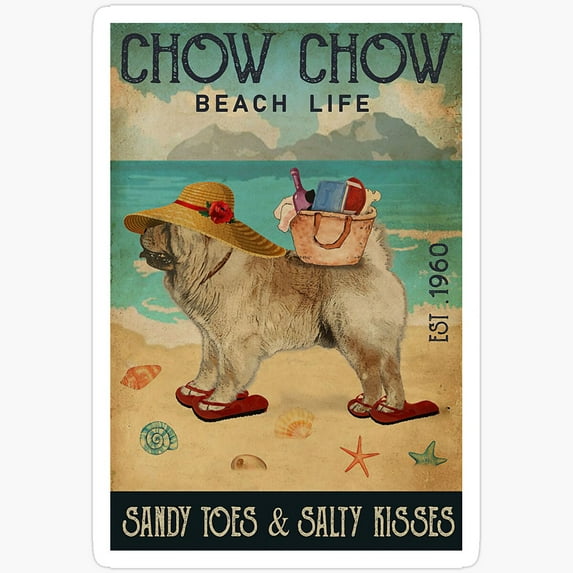 DOPASTICKER Beach Life Sandy Toes Chow Chow Sticker, Waterproof Sticker ...
