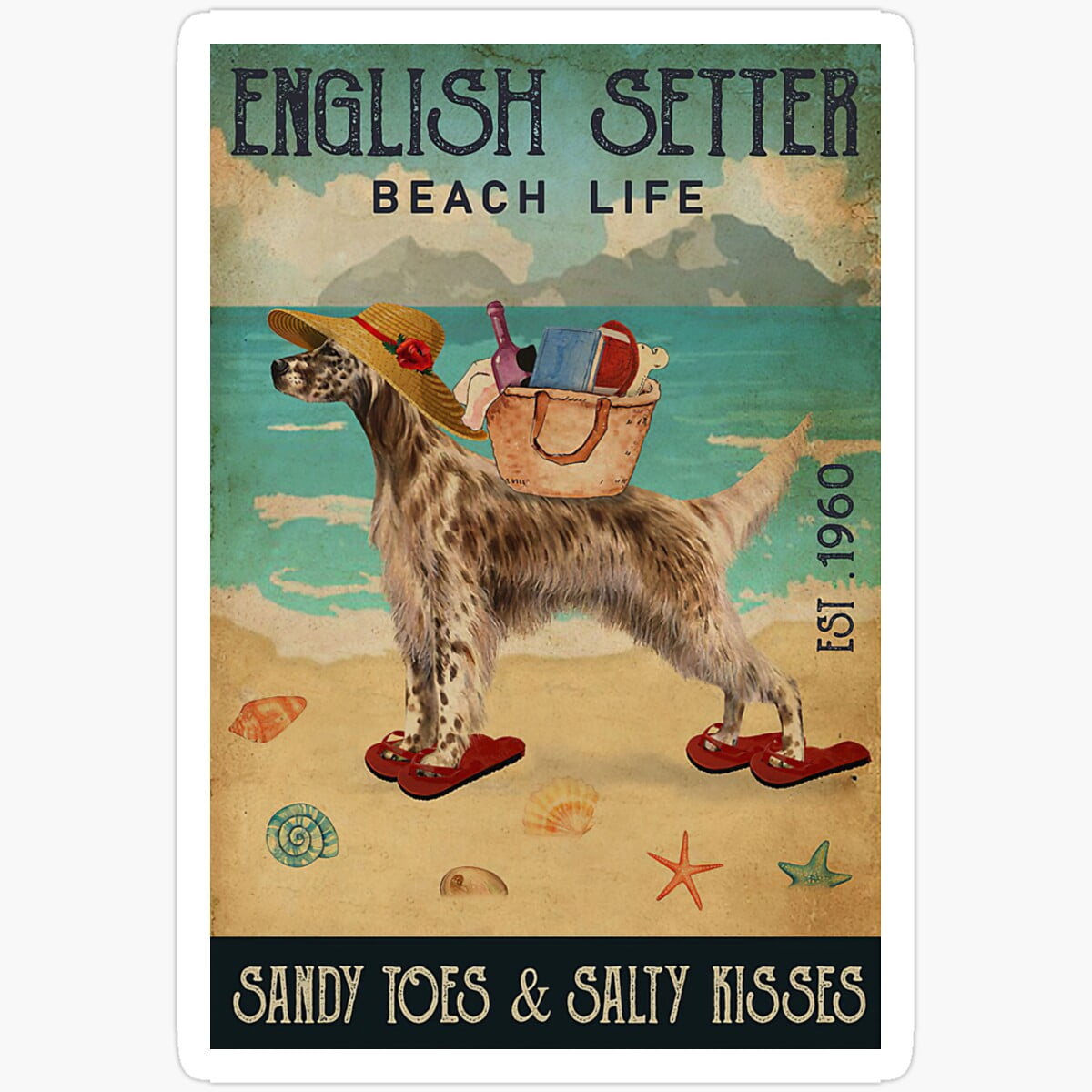 DOPASTICKER Beach Life Sandy Toes English Setter Sticker, Waterproof ...