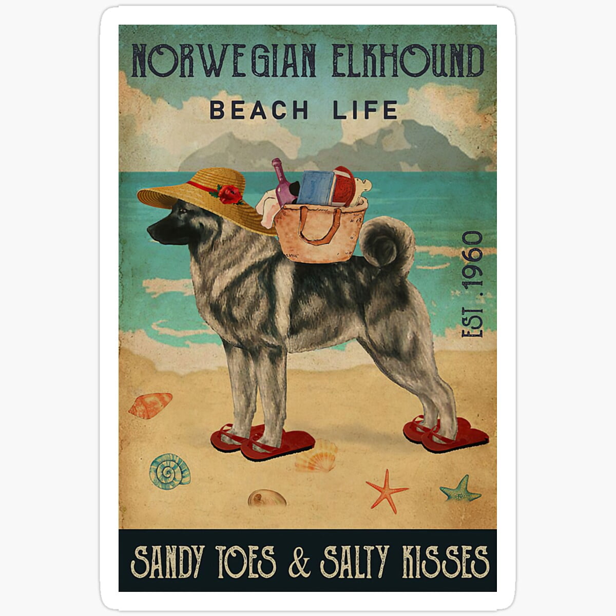 DOPASTICKER Beach Life Sandy Toes Norwegian Elkhound Dog Sticker ...