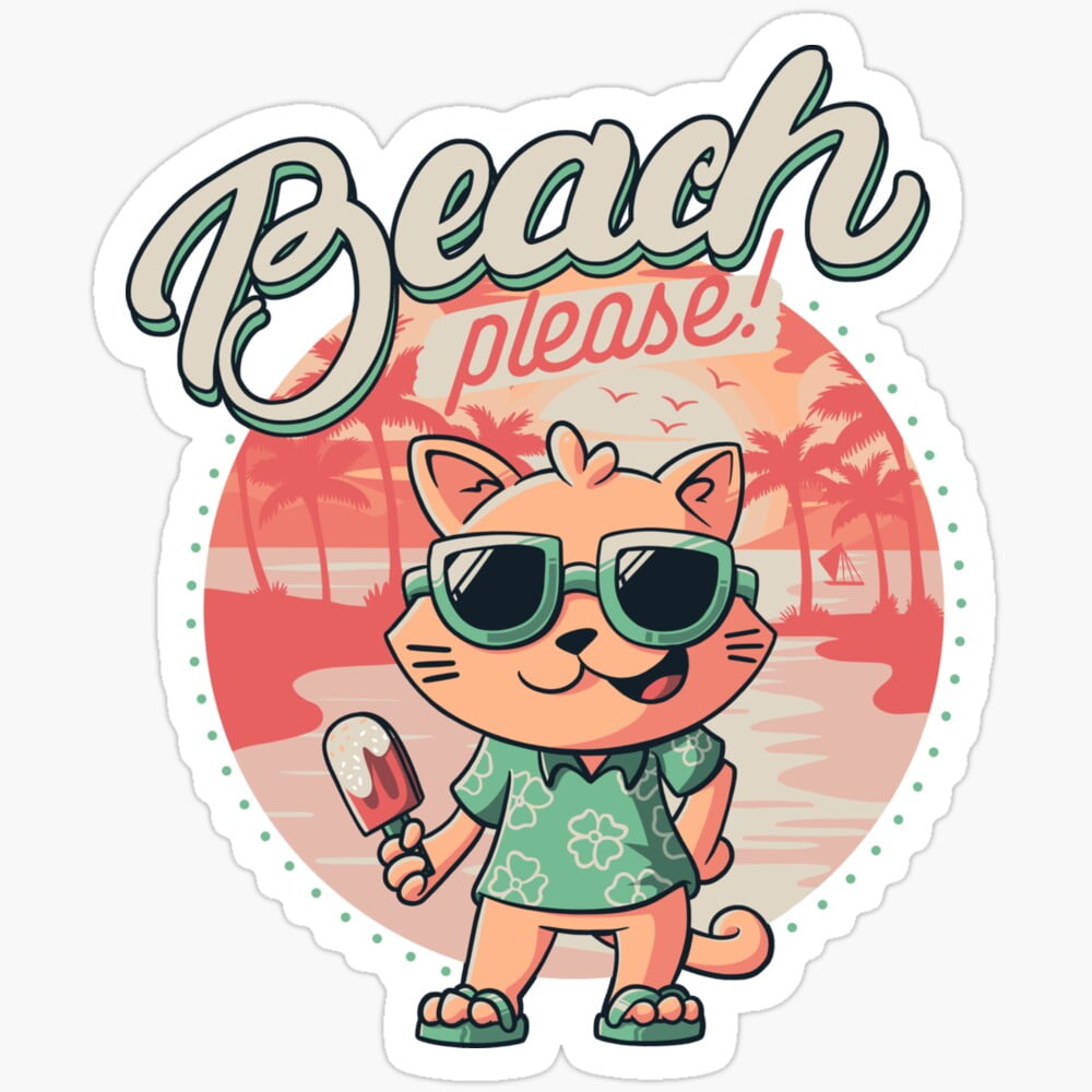 DOPASTICKER Beach Please Cute Summer Cat Decorative Laptop, Phone ...