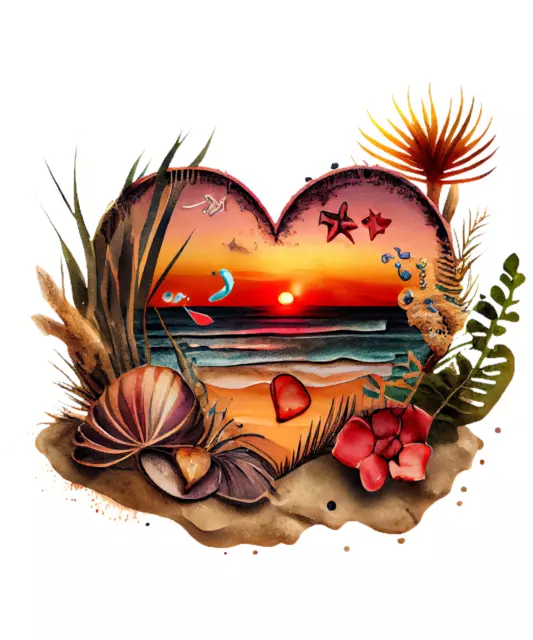 DOPASTICKER Beach Sticker Ocean Sunset Sunrise Sand Starfish Summer ...