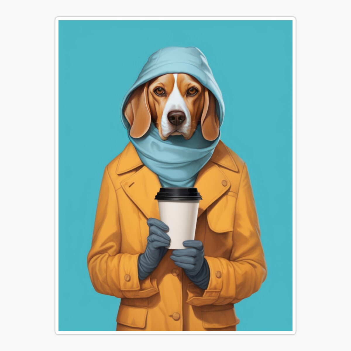 DOPASTICKER Beagle Dog Holding Coffee Sticker, Phone Sticker Car ...