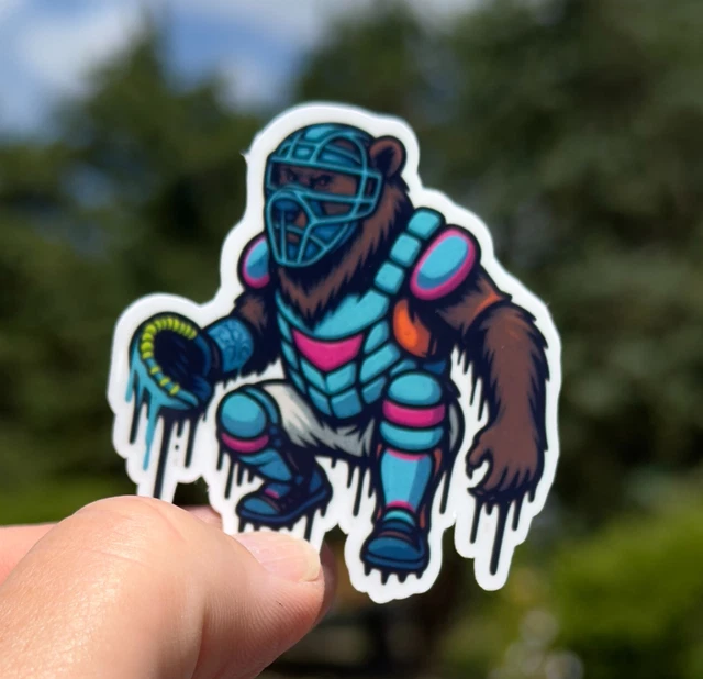 DOPASTICKER Bear Baseball Catcher Sticker, Decal, Sport, Team, Ball ...
