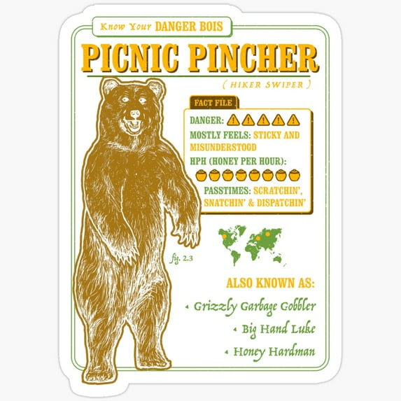 DOPASTICKER Bear Fact File - Picnic Pincher, Grizzly Bear Gift You ...