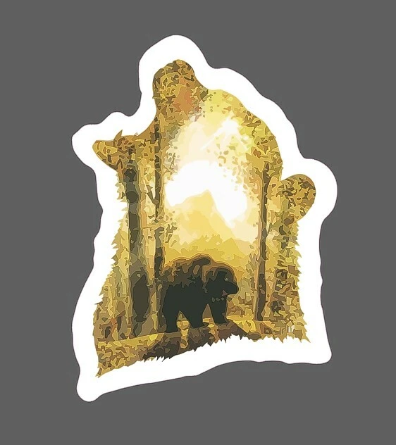 DOPASTICKER Bear Roar Sticker Forest Scene Sticker Phone Sticker, Latop ...