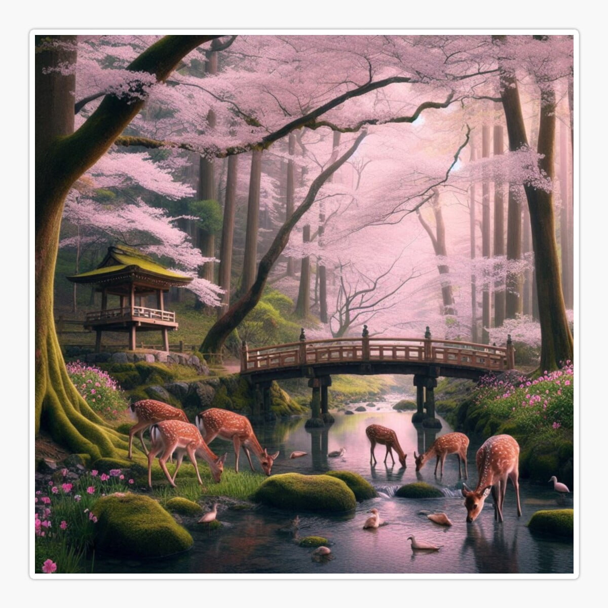 DOPASTICKER Beautiful Landscape Of A Japanese Forest Sticker, Phone ...
