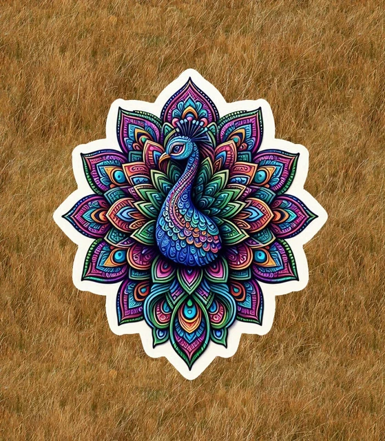 DOPASTICKER Beautiful Peacock In A Mandala Design Sticker Decal Phone ...