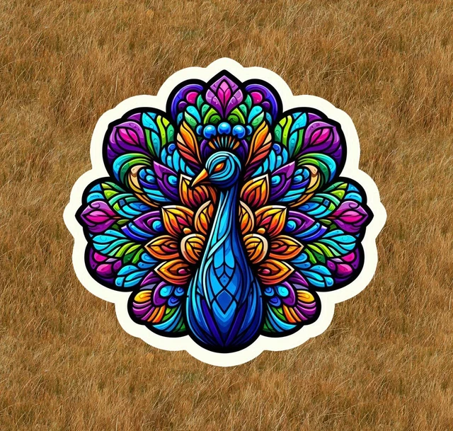 DOPASTICKER Beautiful Peacock In A Stained Glass Design Sticker Phone ...