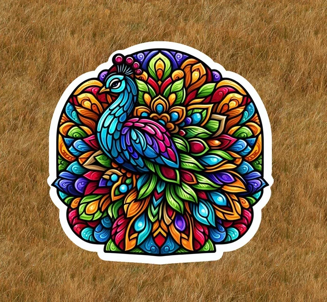 DOPASTICKER Beautiful Peacock In A Stained Glass Design Sticker Phone ...