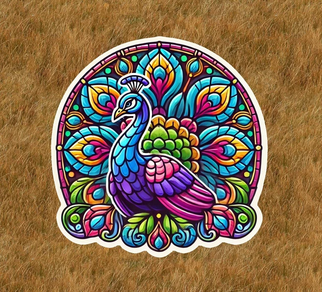 DOPASTICKER Beautiful Peacock In A Stained Glass Design Sticker Phone ...