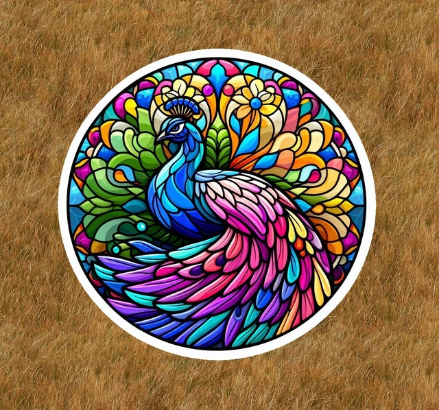 DOPASTICKER Beautiful Peacock In A Stained Glass Design Sticker Phone ...