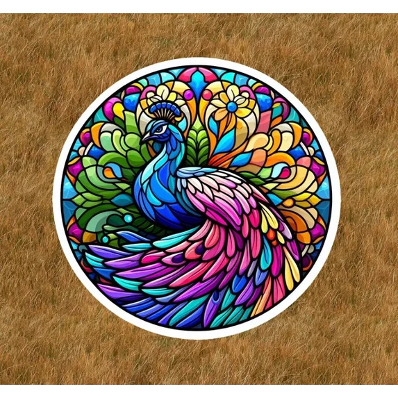DOPASTICKER Beautiful Peacock In A Stained Glass Design Sticker Phone ...