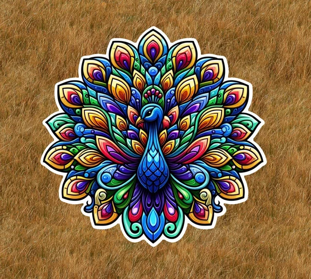 DOPASTICKER Beautiful Peacock In A Stained Glass Design Sticker Decal ...