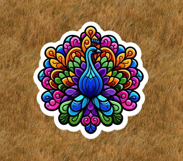 DOPASTICKER Beautiful Peacock In A Stained Glass Design Sticker Decal ...