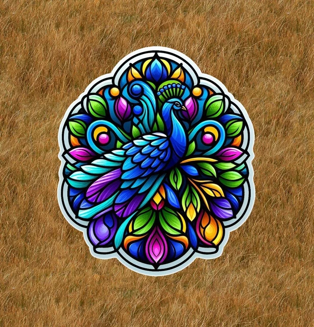 DOPASTICKER Beautiful Peacock In A Stained Glass Design Sticker Decal ...