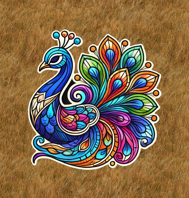 DOPASTICKER Beautiful Peacock In A Stained Glass Design Sticker Decal ...