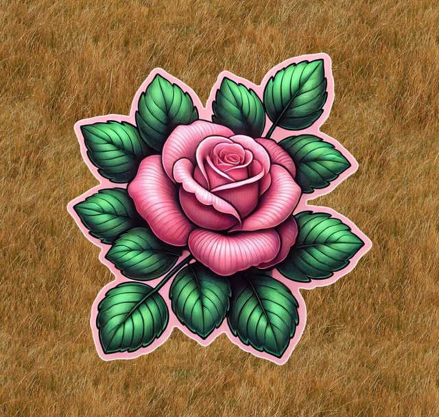 DOPASTICKER Beautiful Pink Rose Sticker Decal Phone Decal Water Bottle ...