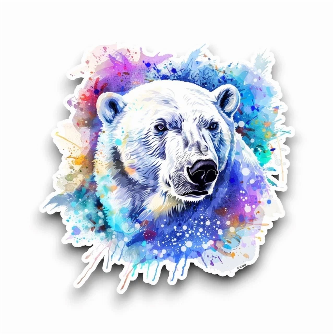 DOPASTICKER Beautiful Polar Bear Animal Watercolour Splash Sticker ...