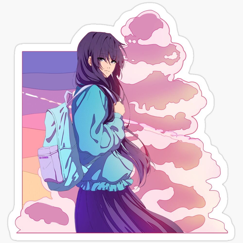 DOPASTICKER The Beautiful Sunset Sky, Clouds And Cute Anime Girl ...
