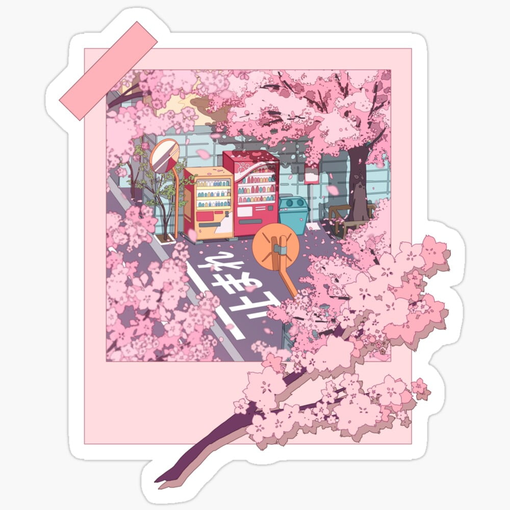 DOPASTICKER A Beautiful Tokyo Street And The Pink Sakura Tree Blossom ...