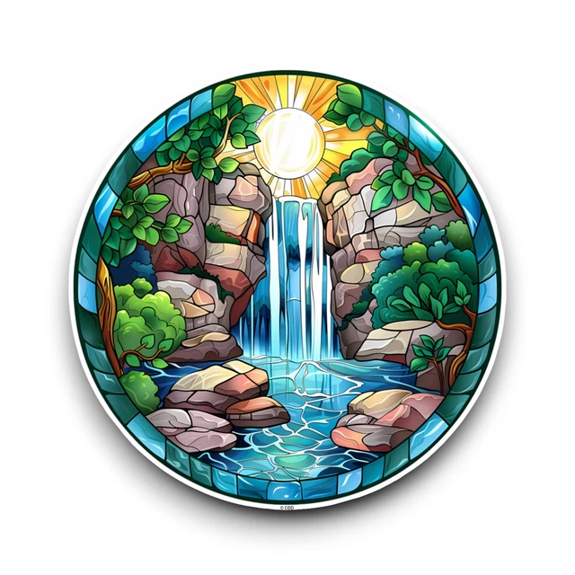 DOPASTICKER Beautiful Waterfall Stained Glass Style Window Design ...