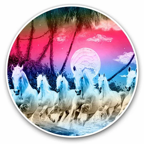 DOPASTICKER Beautiful White Horses Pony Cool Gift Decorative Laptop ...