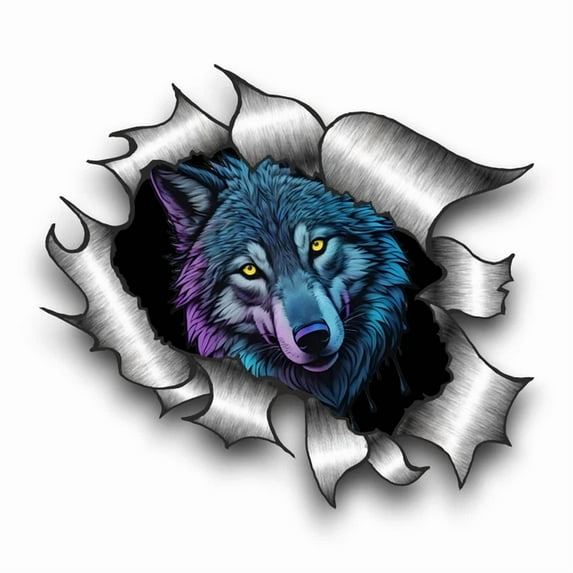 DOPASTICKER Beautiful Wolf Face Drip Effect Ripped Metal Sticker Decal ...