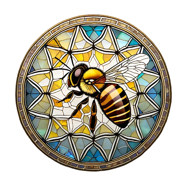 DOPASTICKER Bee Round Sticker Colorful Mosaic Rainbow Vivid Honey Comb ...