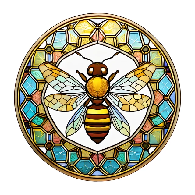 DOPASTICKER Bee Round Sticker Colorful Mosaic Rainbow Vivid Honey Comb ...