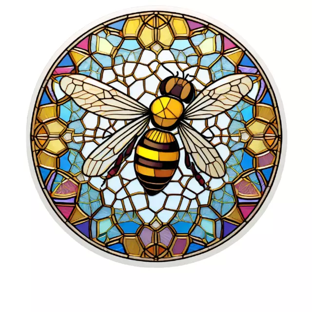 DOPASTICKER Bee Round Sticker Colorful Mosaic Rainbow Vivid Honey Queen ...