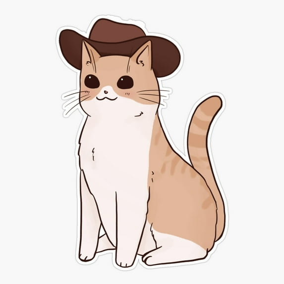 DOPASTICKER Beige Cowboy Cat Sticker, Phone Sticker Water Bottle ...