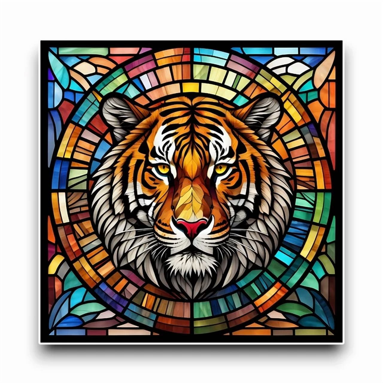 DOPASTICKER Bengal Tiger Cat Animal Square Stained Glass Style Window ...