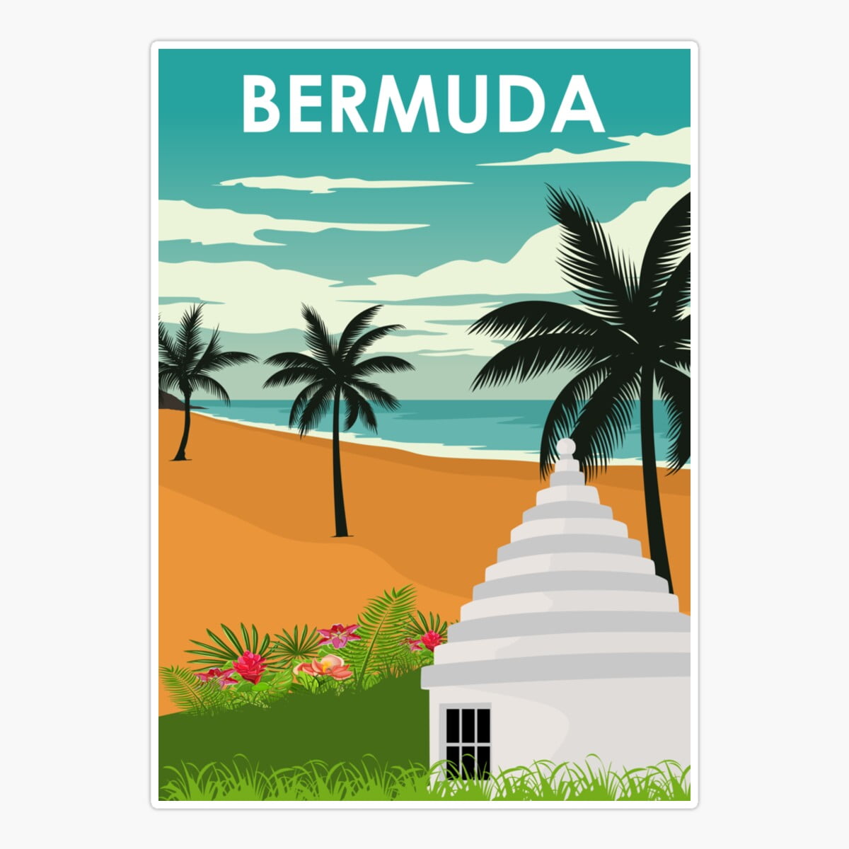 DOPASTICKER Bermuda Island Vintage Minimal Retro Travel Poster Sticker ...