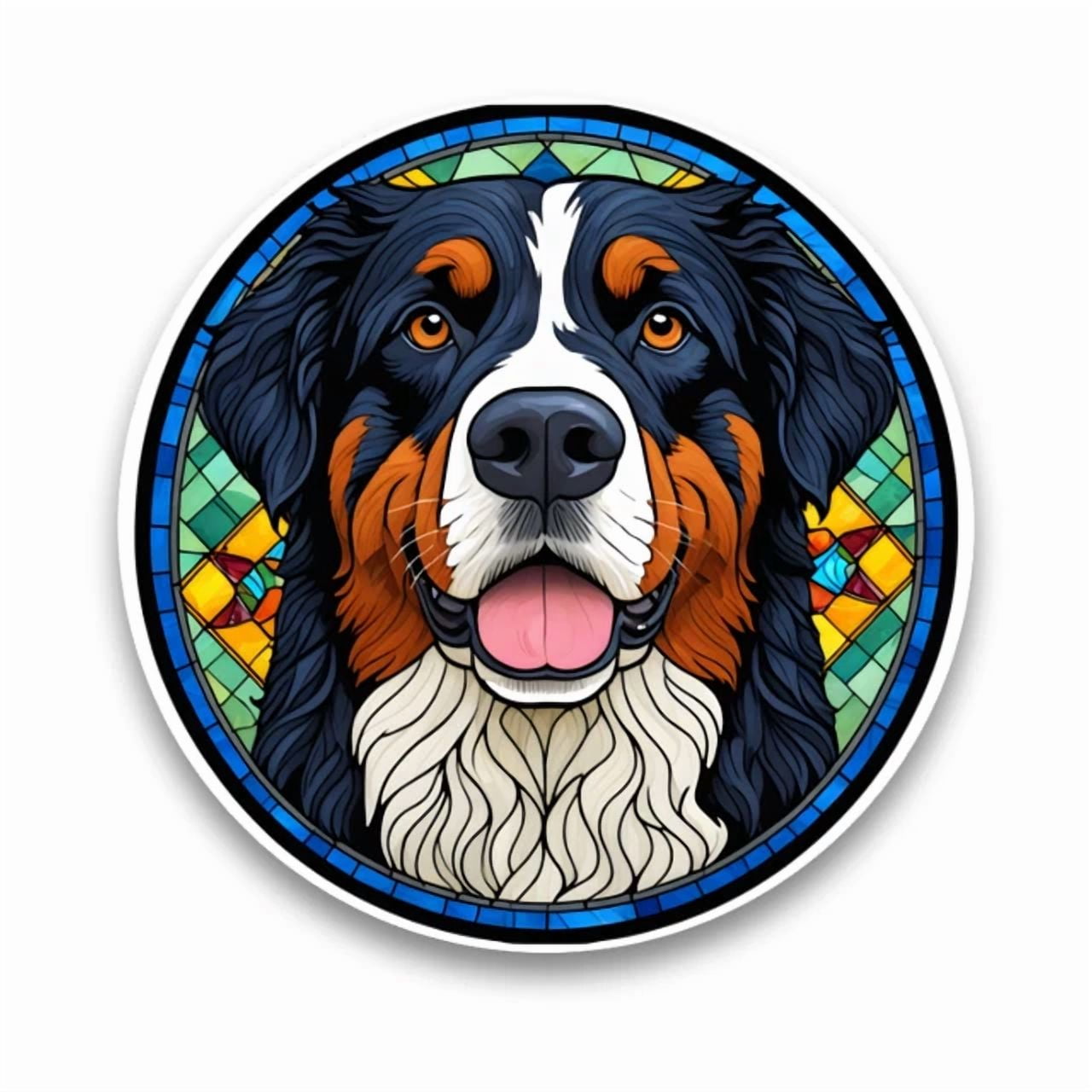 DOPASTICKER Bernese Mountain Dog Puppy Faux Stained Glass Style Window ...